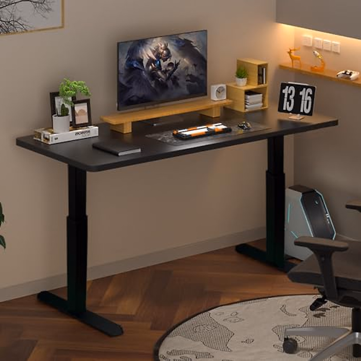 QLLY Height Adjustable Standing Desk 47 Inch/120cm, Sturdy Working Writing Table for Home Office Workstation, Black