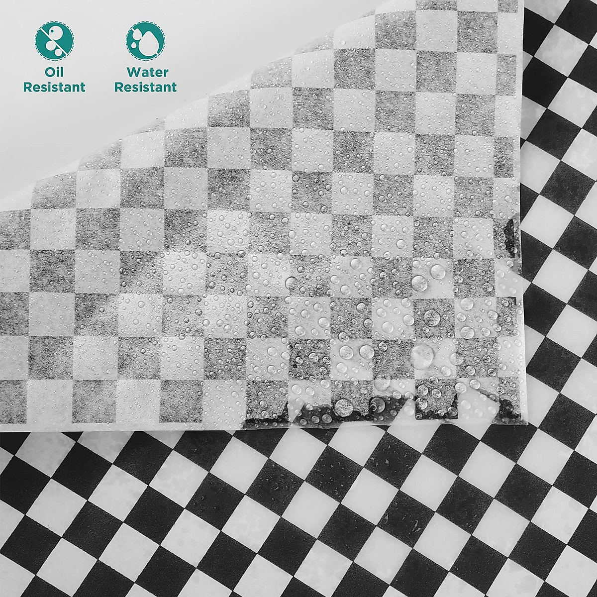 GeeRic Waxed Deli Paper Sheets 12 * 12 Inch, 100 Pcs Food Basket Liners for Sandwiches, Burgers, Checkered Deli Wrap Wax Paper Sheets Black