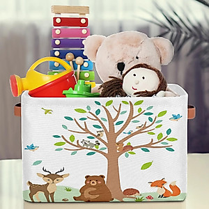 Funky Qiu Storage Basket Cube Woodland Animal,Large Collapsible Toys Storage Box Bin Cute Deer Fox Bear,Laundry Organizer for Closet Shelf Nursery Kids Bedroom,15x11x9.5 in,1 Pack