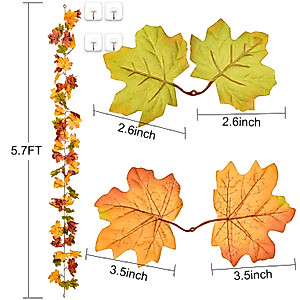 Artiflr 2 Pack Fall Maple Leaf Garland Artificial Maple Garland, Autumn Hanging Fall Leave Vines for Indoor Outdoor Wedding Thanksgiving Dinner Party Decor