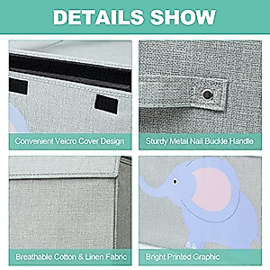 DECOSIS Collapsible Toy Storage Box with Animal Pattern, 86L Large Capacity Fabric Toy Box, Half Flap Design, Sturdy Toy Box for Girls and Boys, Playroom, Living Room, Bedroom (Elephant)