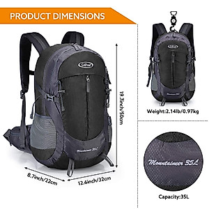 G4Free 35L Hiking Backpack Water Resistant Outdoor Sports Travel Daypack Lightweight with Rain Cover for Women Men (Black)