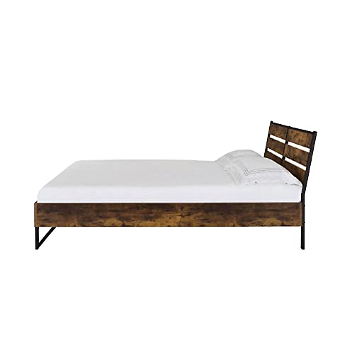 Epinki Eastern King Bed in Rustic Oak & Black, Wood, Bed Frame, Easy Assembly