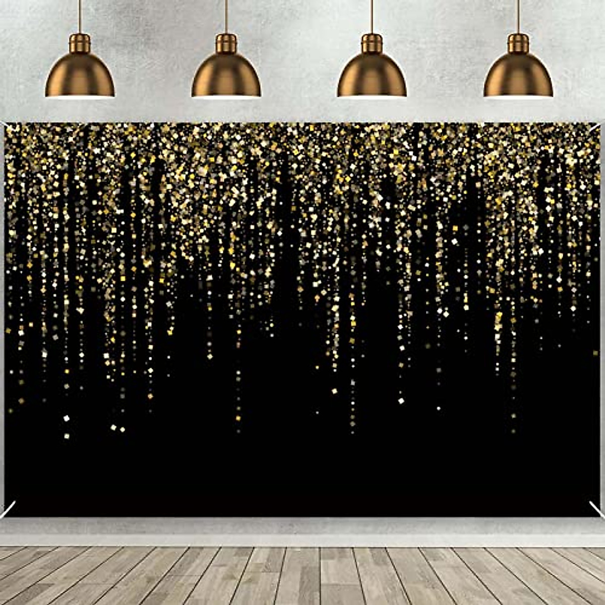MAQTT 82" x 60" Black and Gold Bokeh Party Backdrop Photo Black and Gold Glitter Bokeh Sequin Spots Birthday Anniversary Photography Background Golden Sparkle Banner Photo Baby Bath Decoration