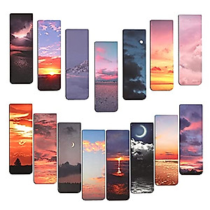 MWOOT 30Pcs Sunset and Cloud Magnetic Bookmarks, Magnet Page Markers Kit for Reading Lovers, Sky Magnetic Page Clips Marcapaginas Magnetico for Kids Students School Reading Supplies (15 Styles, 6x2CM)