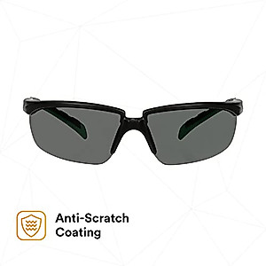 3M Safety Glasses, Solus 2000 Series, Anti-Scratch, IR Shade 3.0 Gray Lens, Black/Green Temples