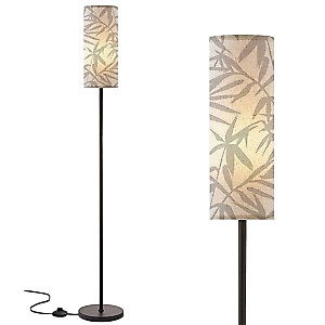 Boho Standing Lamps Bamboo tree silhouette pattern white japanese style black Minimalist Floor Lamp Metal Pole Lamp with Linen Lampshade for Bedroom Living Room Office Nursery Reading Foot Switch