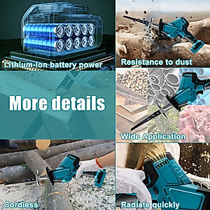 Cordless Reciprocating Saw compatible with 18V Battery makita, 3500RPM Brushless Reciprocating Saw with 4 Saw Blades, Professional Reciprocating Saw for Wood, Metal & PVC Cutting(No battery)