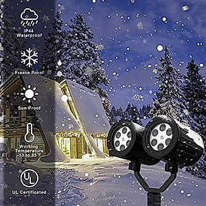 Craftersmark Christmas Projector Lights, Snowflake Projector Lights Outdoor, Snowflake Projector Indoor, Waterproof LED Christmas Light Projector Outdoor for Xmas Valentine Winter Holiday（Double-Head）
