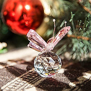 H&D HYALINE & DORA Pink Crystal Flying Butterfly with Crystal Ball Base Figurine Collection Cut Glass Ornament Statue Animal Collectible