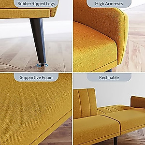 BELLEZE Convertible Sofa Bed, Modern Loveseat, Sleeper Sofa, Futon Couch for Living Room, Guest Room, Garage - Melrose (Yellow)