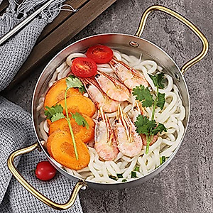 YARDWE Noodle Pot Korean Ramen Pot: Cooking Pasta Pot Kitchen Soup Stovetop Pot Stainless Steel Noodle Pan Cooker Seafood Pot with Handle 24. 5X16X7. 3CM