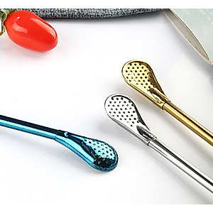 Anller Premium Straw Spoons Bombillas Yerba Mate Straw, Drinking Stirring Straws with Filter Spoon -7.2inch (7 Straws + 2 Cleaning brushes）