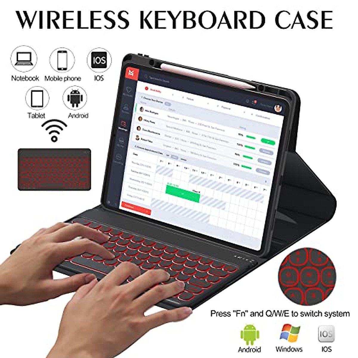BOBOLEE Case Keyboard for iPad Pro 12.9 inch (6th, 5th, 4th, 3rd Gen), Wireless Detachable BT Backlit 7 Colors, 360° Rotatable Smart Folio Slim Cover Shell with Pen Holder