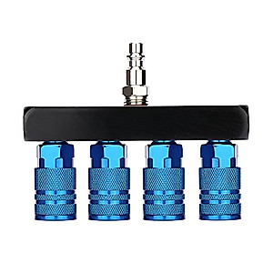 AIRTOON 4-Way Straight Air Manifold Splitter, Line Type Air Compressor Splitter with 4 Couplers and 1/4" MNPT Plug,1/4 Inch NPT Air Fittings