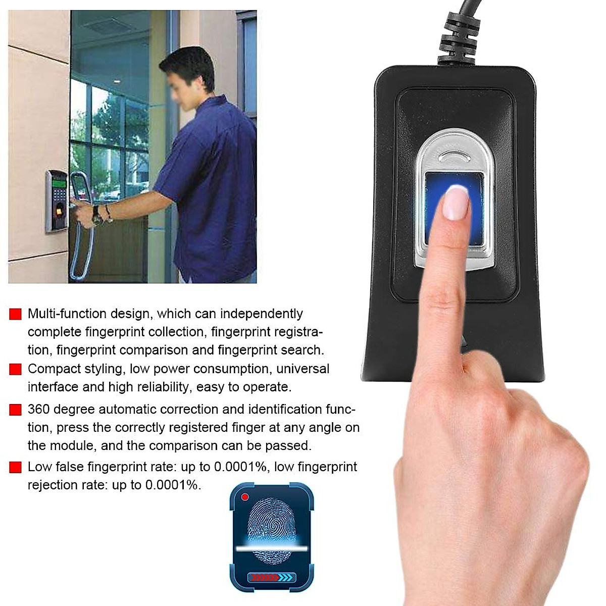 Eatbuy Fingerprint Reader, Compact USB Fingerprint Reader Scanner Reliable Biometric Access Control Attendance System