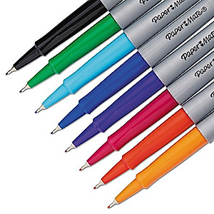 Paper Mate 62145 Flair Porous Point Stick Liquid Pen, Assorted Ink, Ultra Fine, 8/St