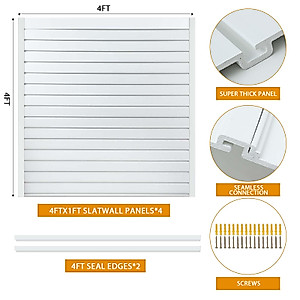 Landical PVC Slat Wall Panels 4 x 4 Ft, 4 Panels, Garage Wall and Home Organizer Storage System Slat Wall Paneling Garage Slatwall for Garage Wall Tool Organization Peg Board Storage Rack, White