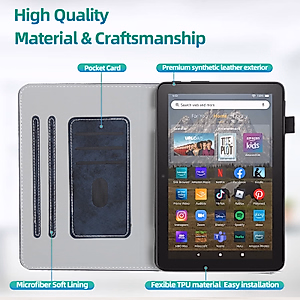 Fire HD 8 Tablet Case, Fire Tablet 8 Case,Amazon Fire 8 Tablet Case(12th/10th Generation,2022/2020 Release),Auto Sleep/Wake Ultra Lightweight Slim Stand Folio Cover with Pocket/Card Slots,Navy Blue