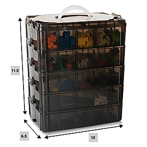 LifeSmart USA Stackable Storage Container Black 50 Adjustable Compartments Compatible with Lego Dimensions LOL Surprise Littlest Pet Shop Arts and Crafts and More (5 Tier)