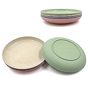 N/ A 4 Pcs 7 Inch Lightweight Wheat Straw Plates, Unbreakable Dinner Plate, Toddler, Anti-fallen, Dishwasher Microwave Safe Plates (4 colors)