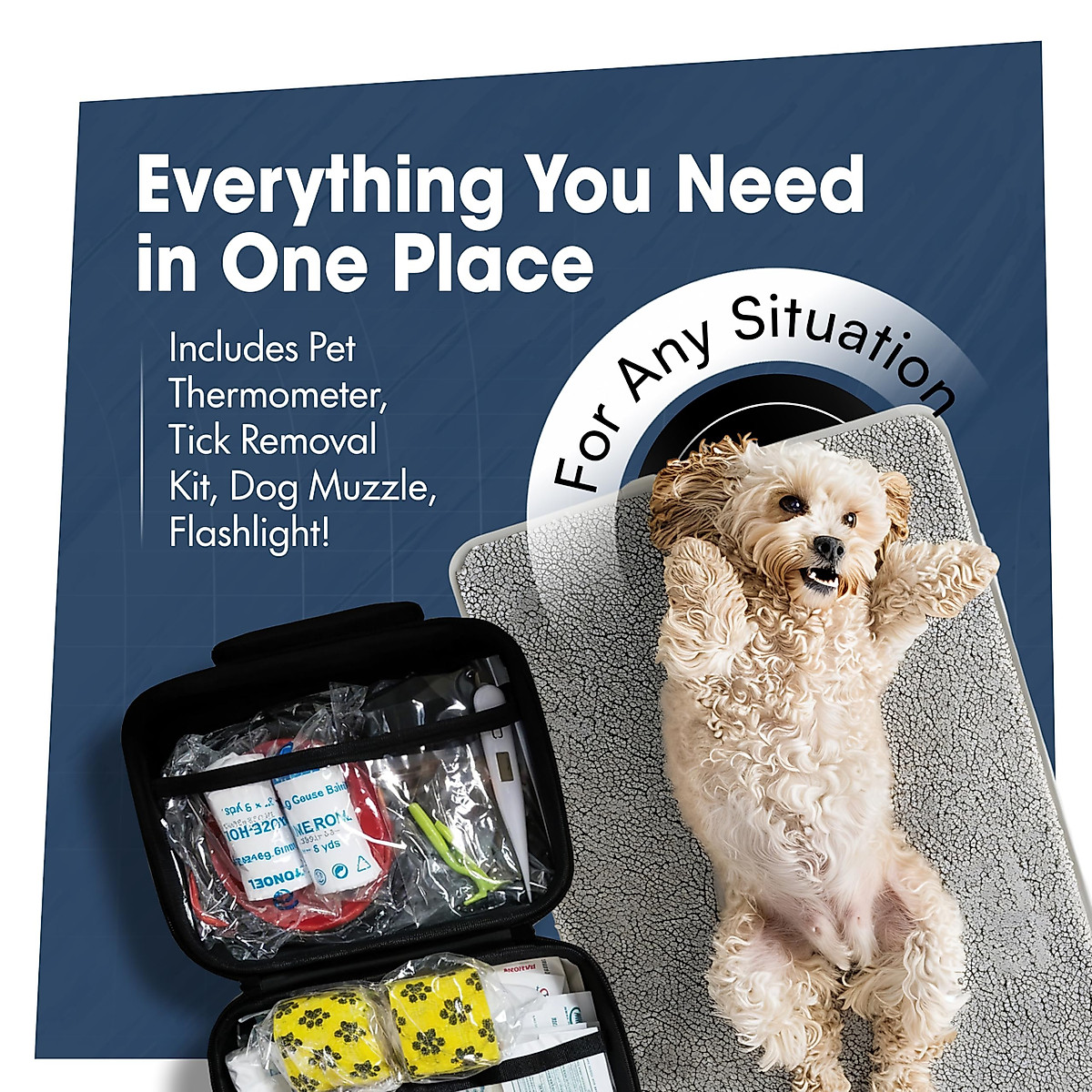 Happy Paws Pet First Aid Kit for Dogs and Cats - Complete Travel Emergency Kit, Puppy and Cat Safety, Portable First Aid Solution for Pets, Ideal for Home or Outdoors