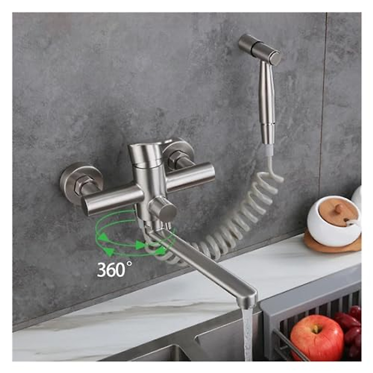 VNFOCRQJH Stainless Steel Kitchen Brushed Extension 2 Functions Wall-Mounted Bathtub Mixing Valve Shower Faucet Hand Spray(Onluy Faucet)