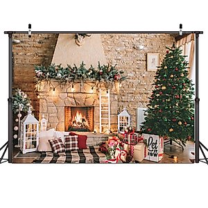 Dudaacvt 8x6ft Christmas Fireplace Theme Backdrop for Photography Christmas Photography Backdrop Merry Xmas Sock Gift Decorations Family Party Party Su pplies Banner Booth Props D470