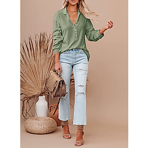 BTFBM Women Casual Button Down Fall Blouses 2025 Long Sleeve Solid Business Work Tops Cute Relaxed Fit Shirts(Solid Light Green, Medium)