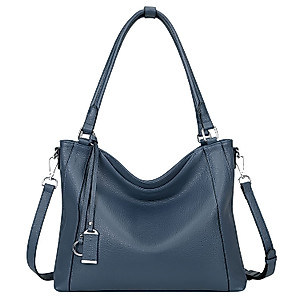 Over Earth Soft Leather Handbags for Women Shoulder Hobo Bag Large Tote Crossbody Bag (O103E Indigo Blue)