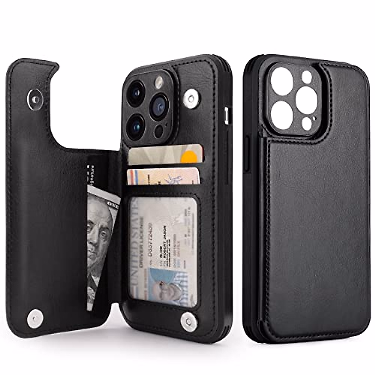 Cardpakee Phone Case for iPhone 14 Pro Case with Card Holder, Fine Hole Camera for iPhone 14 Pro Case Wallet, Leather Wallet Phone Case for iPhone 14 Pro Wallet Case for Women Men 6.1 Inch Black