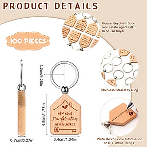 Inbagi 100 Pieces Home Keychain Bulk House Design Keychain Small House Shaped Keychains 2024 Welcome Home Keychain Gifts Homeowner Engraved Wooden Key Tag for Family Client Home Buyer Customer