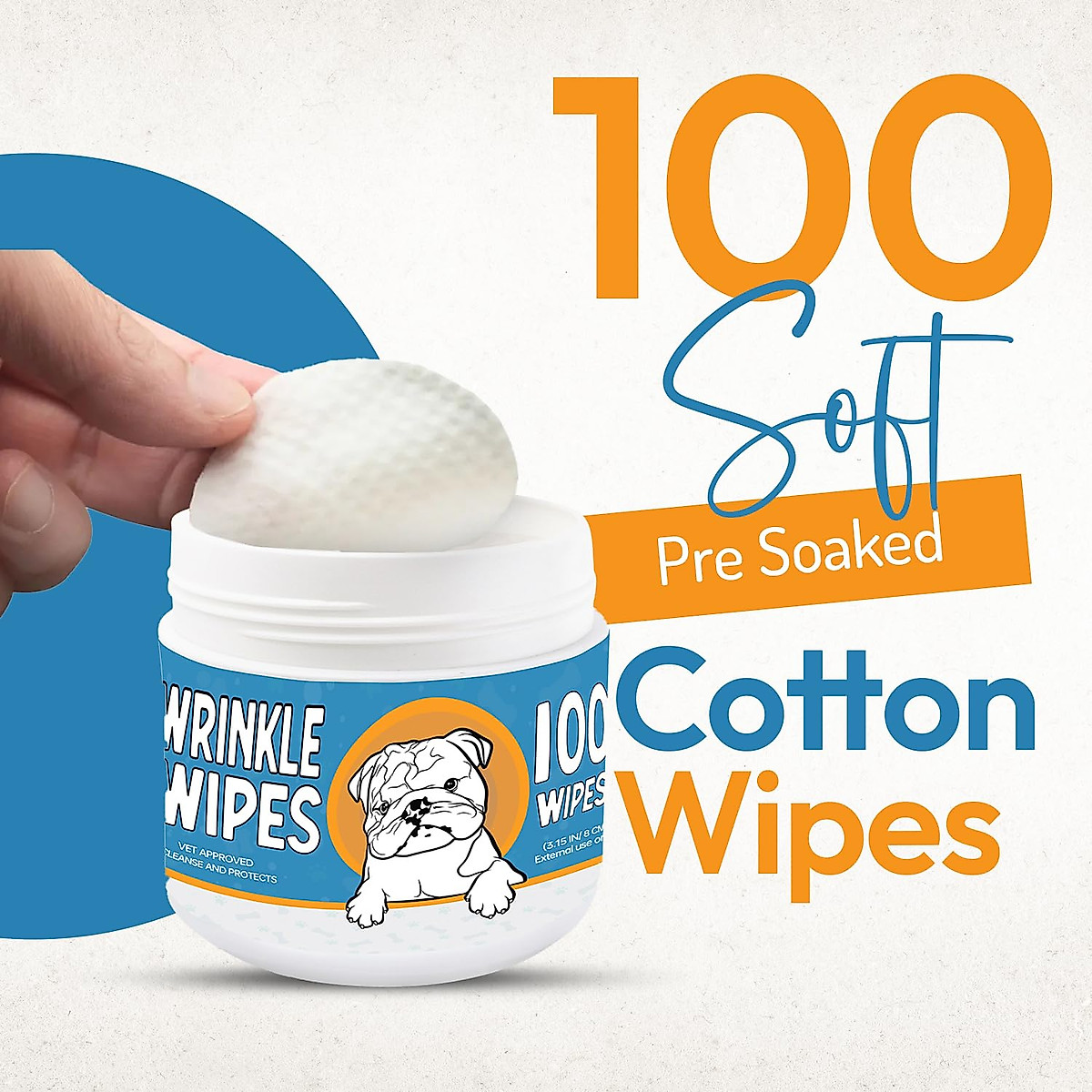 Wrinkle Wipes for Dogs - 100 Count Dog Wrinkle Wipes French Bulldog, English Bulldog, Pugs - 3.15 in Large Bulldog Face Wipes - Cleaning & Soothes on Wrinkles, Folds, Tail Pockets