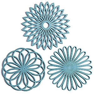 Set of 3 Silicone Trivet Mat - Hot Pot Holder Hot Pads for Table & Countertop - Trivet for Hot Dishes - Non-Slip & Heat Resistant Modern Kitchen Hot Pads for Pots & Pans, Turquoise
