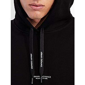 A|X ARMANI EXCHANGE mens Pull-over With Front Back Logo Hooded Sweatshirt, Black, Large US