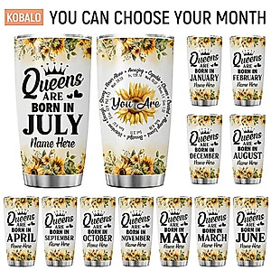 Birthday Tumbler Gifts for Women Girls Daughter Friends Sisters Queens Are Born In August Personalized Tumblers Cup Birth Month Bday Floral Stainless Steel Insulated Travel Coffee Mug with Lid 20oz