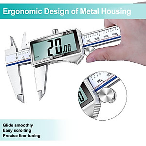 Kynup Digital Caliper, Caliper Measuring Tool with Large LCD Screen, Micrometer Caliper, Stainless Steel, Screen Splash Proof, Easy Switch from Inch Metric Fraction (6 Inch)