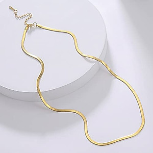 DEARMAY Gold Herringbone Necklace for Women Dainty Gold Necklace for Women Simple Gold Chain Choker Necklace for Women Minimalist Thin Snake Chain Necklaces for Teen Girl Gifts