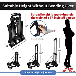 Folding Hand Truck-200 Lbs Trolley Utility Cart, Portable 4-Wheels Lightweight Utility Cart,90KG Heavy Duty Luggage Cart for Moving Airport Travel Shopping and Office Use