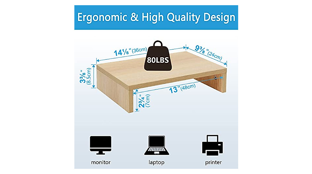 TEAMIX 14.2 inch Monitor Stand Riser, Wood Monitor Riser with Storage ...