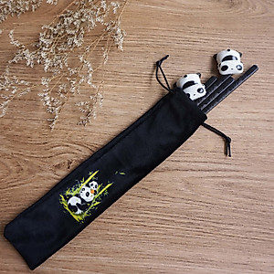 Chopsticks Reusable Fiberglass Chopsticks with Holder Chinese Japanese Gift Set Chopsticks Set Dishwasher Safe Alloy Chopsticks + Ceramic Cute Panda Chopstick Rest (2 Pairs - Panda)