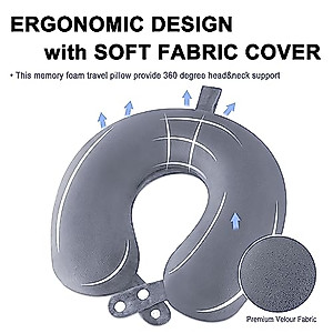 urnexttour Travel Pillow, Memory Foam Neck Pillow Airplane, Soft & Support Airplane Pillow for Travelling, Sleeping Rest, Car, Train, Office and Home Use (Grey)