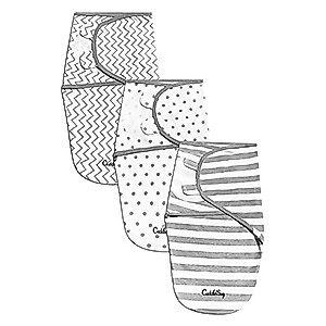 CuddleBug Adjustable Baby Swaddle Blanket & Wrap (Spots & Stripes), Pack of 3 (Small/Medium 0-3 Months Old)