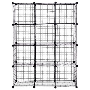 HAPPYGRILL 12-Cube Metal Wire Storage Cubes, Free Standing Modular Shelving Grids, Customizable Metal Rack Bookcase DIY Storage Organizer (42" x 14" x 56"(L x W x H))