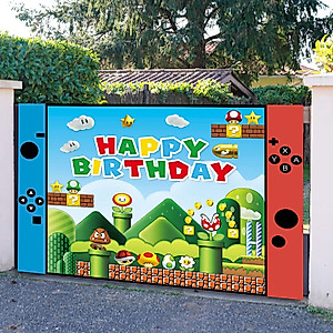 Adventure Video Game Happy Birthday Backdrop for Children Boys Happy Birthday Party Decor Supplies Kids Shoot Props Cake Table Decor Supplies 5x3ft