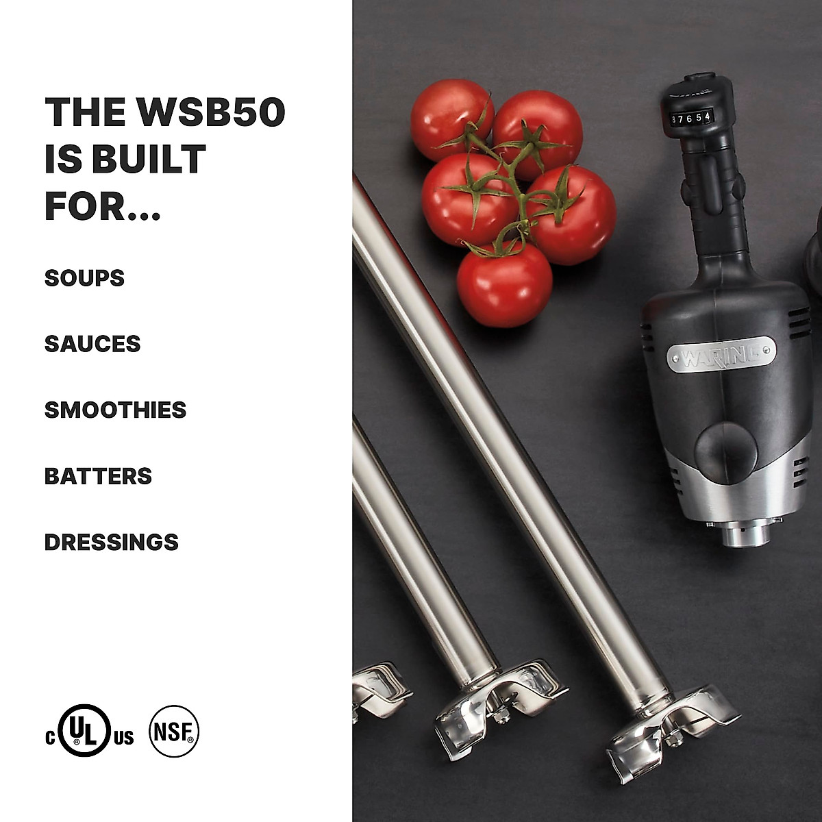 Waring Commerical WSB50 Big Stix Heavy Duty Immersion Blender, 12" Removable Shaft, 1 HP/700 Watt Variable Speed Motor, 120V, 5-15 Phase Plug