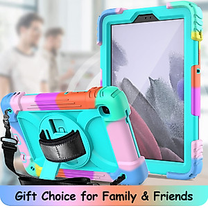 LTROP Samsung Galaxy Tab A7 Lite Case,Galaxy Tab A7 Lite Case for Kids,3-Layer Shockproof Cover Case with Swivel Stand/Hand Strap for Samsung Galaxy Tab A7 Lite 2021 8.7 Inch (SM-T225/T220), Aqua Teal
