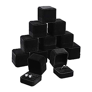 Zhanmai 12 Pieces Velvet Ring Earring Box Gift Jewelry Case Gift Boxes for Wedding, Engagement, Birthday and Anniversary 2.12 x 1.77 x 2 Inch (Black)