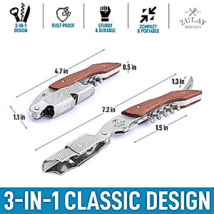 Zulay Professional Waiter’s Corkscrew Bottle Opener - 3-in-1 Wine Key Tool With Foil Cutter & Dual Hinge Fulcrum - Waiters Corkscrew For Waiters & Bartenders (Rosewood)