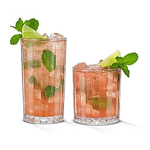 JoyJolt Drinking Glasses Set of 8, Alina Ribbed Glassware. 12oz Rocks Glasses and 14oz Highball Glasses. Cocktail Glasses, Iced Coffee Cup or Water Glasses. Heavy Base Glassware Set